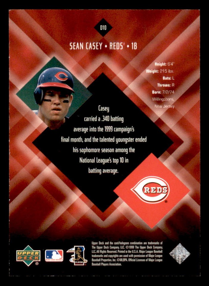 2000 Upper Deck Black Diamond Diamonation #D10 Sean Casey Cincinnati ...