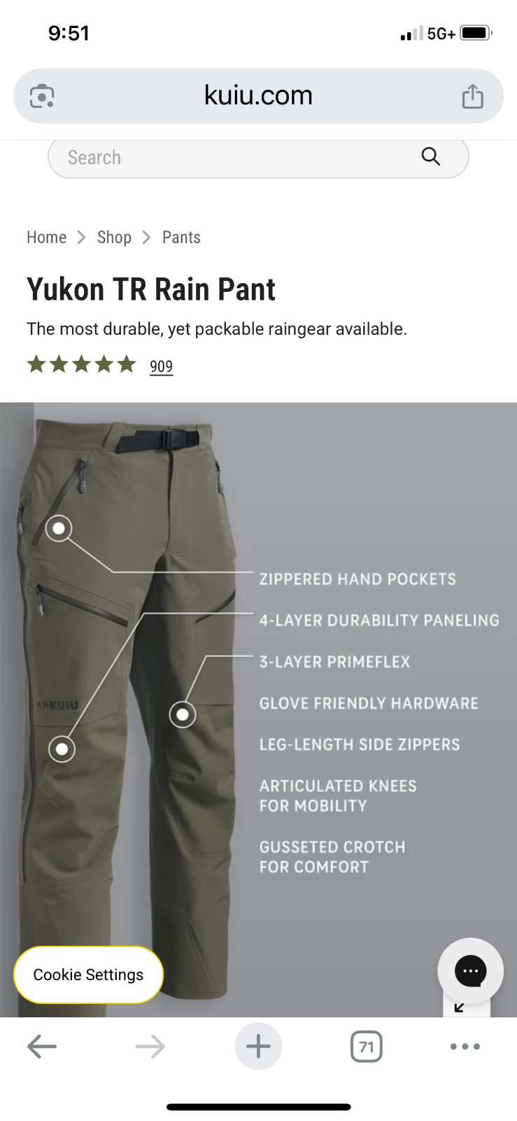 Excellent Condition Men’s Kuiu Yukon TR Hunting Rain Pant Size XL Color ...