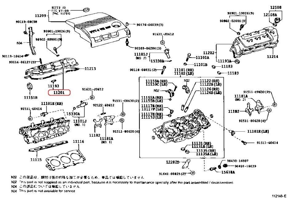 TOYOTA 11201-20100 CAMRY RX330 1MZFE 3MZFE Engine Cylinder Head Valve ...