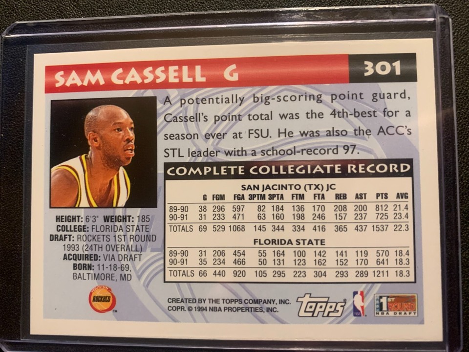 Sam Cassell #301 [Rookie] 1993 Topps Gold | eBay