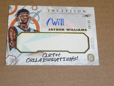 2022/23 Topps Inception OTE JAYDEN WILLIAMS AUTOGRAPH/AUTO JERSEY CLOTH ...