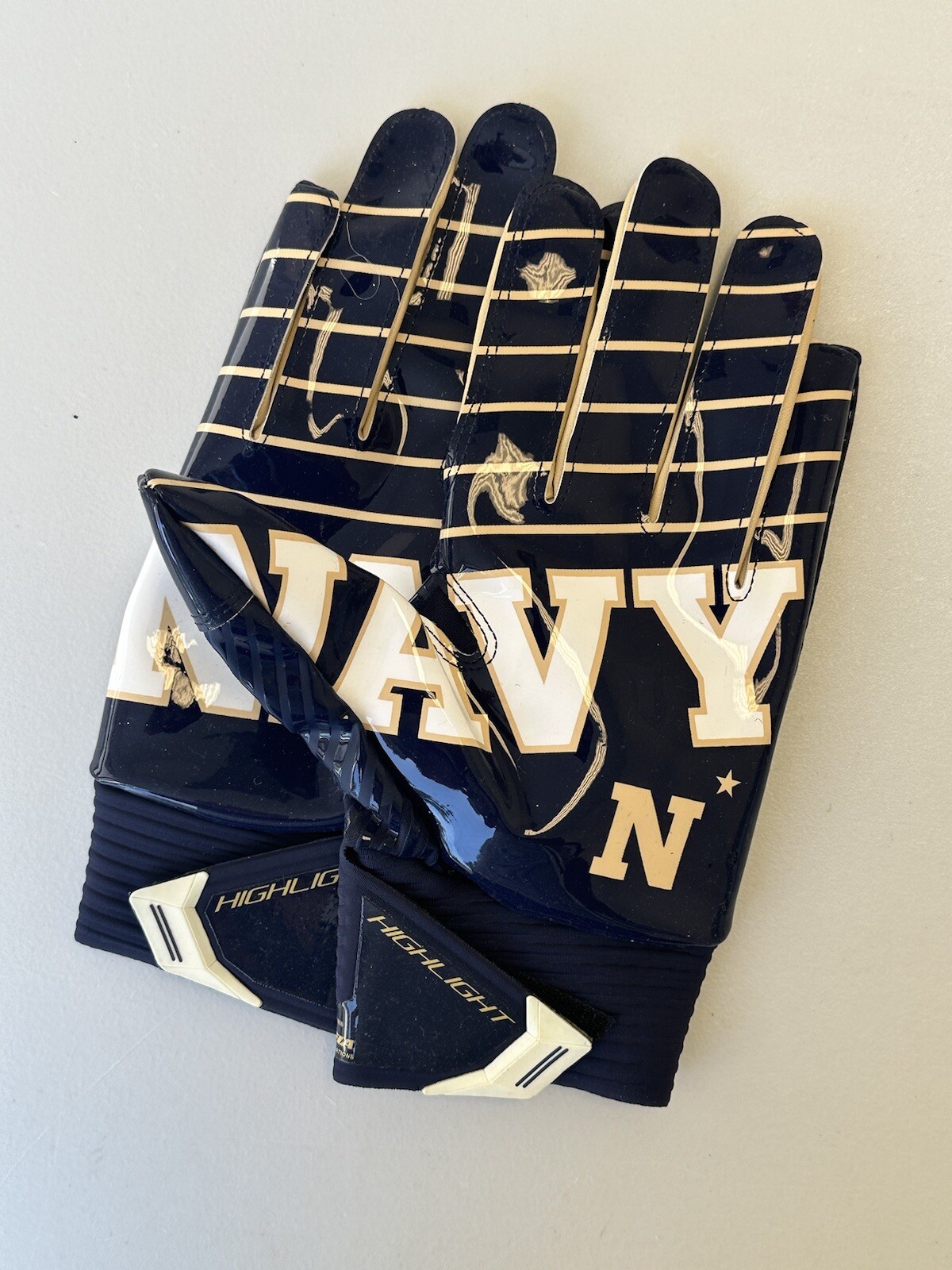 Navy Midshipmen Game Used Under Armour Highlight Football Gloves - Size ...