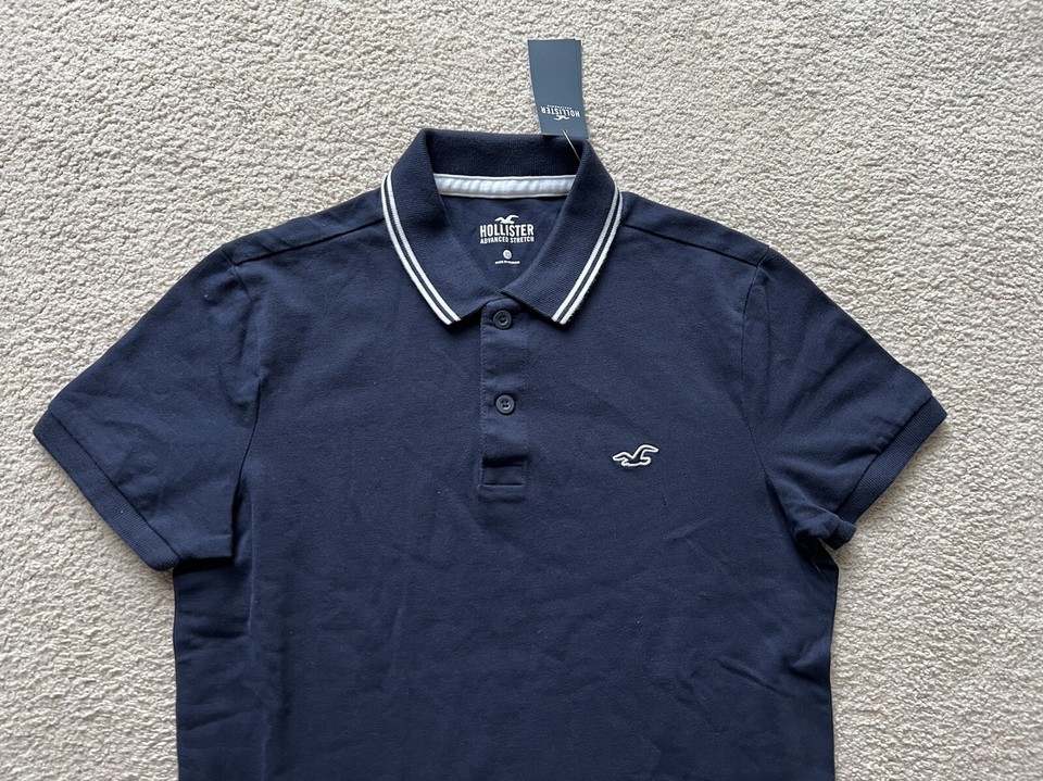 Hollister Men Tipped Collar Icon Polo Shirt Top Short Sleeve Button ...