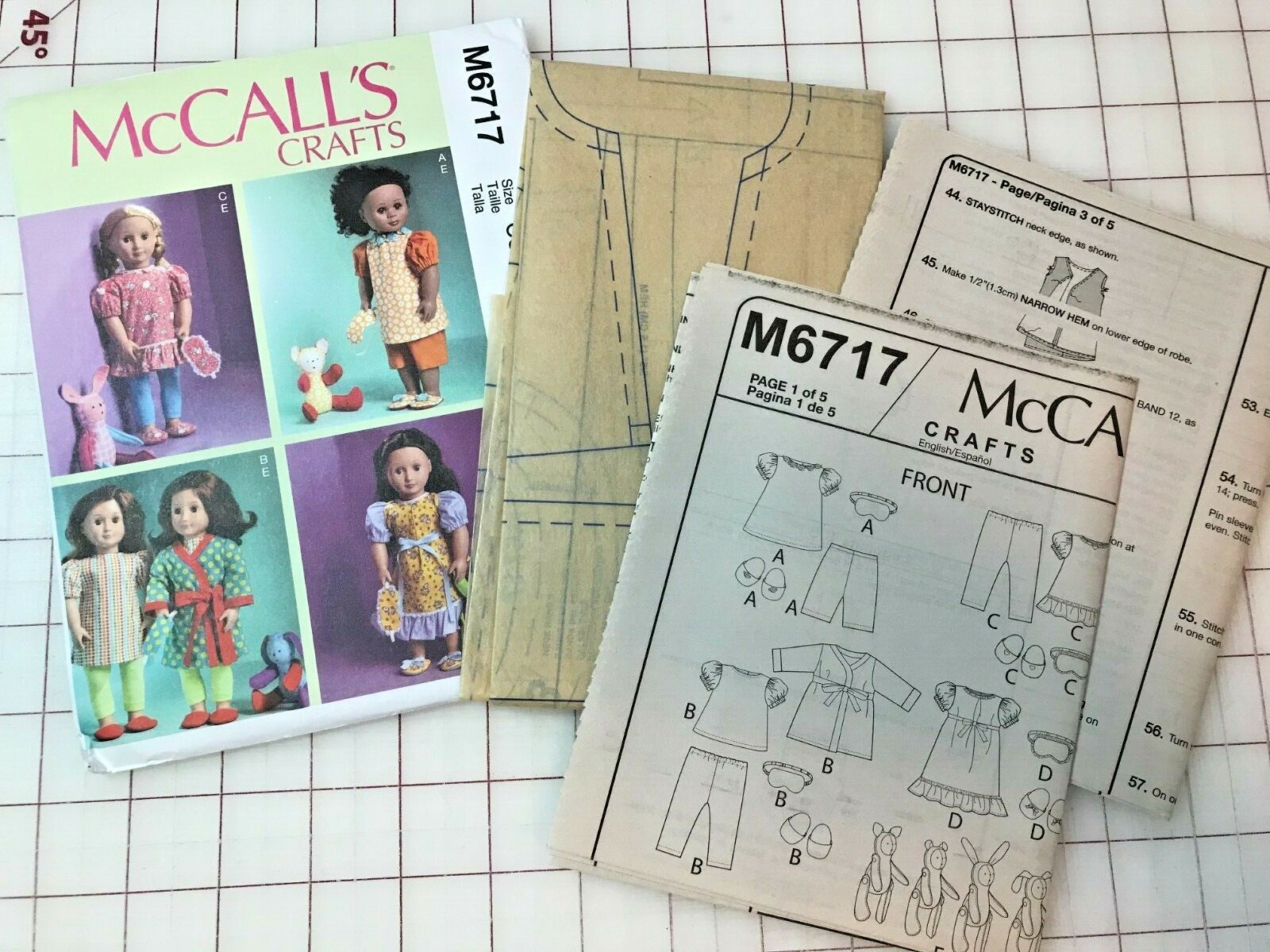 UNCUT OOP McCalls 6717 18" American Doll Clothes Ptrn Nightgown Robe ...