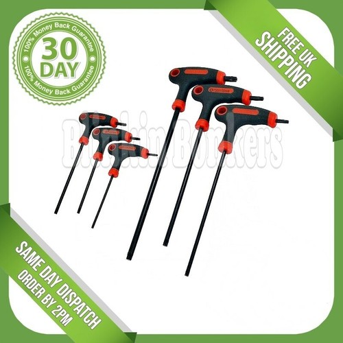 6PC T-HANDLE STAR TORX KEY SET LONG REACH T10 TO T40 TAMPER PROOF ...