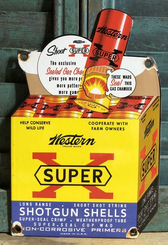 VINTAGE WESTERN SUPER X SHOTGUN SHELLS 10” PORCELAIN AMMUNITION DIE CUT ...