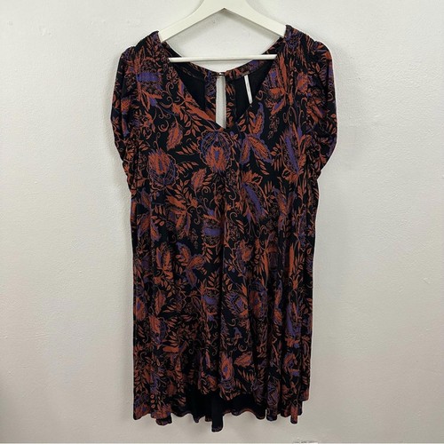 Free People Hello Lover Floral Print Long Puff Sleeve V-neck Tunic Top ...