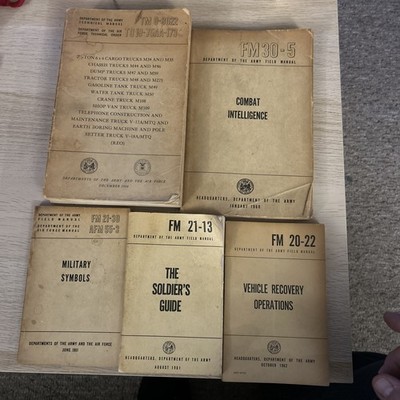 LOT of 5 Army Field Manuals Vintage 1950’s 1960’s FM21-13 FM21-30 FM20 ...