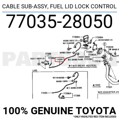 7703528050 Genuine Toyota CABLE SUB-ASSY, FUEL LID LOCK CONTROL 77035 ...