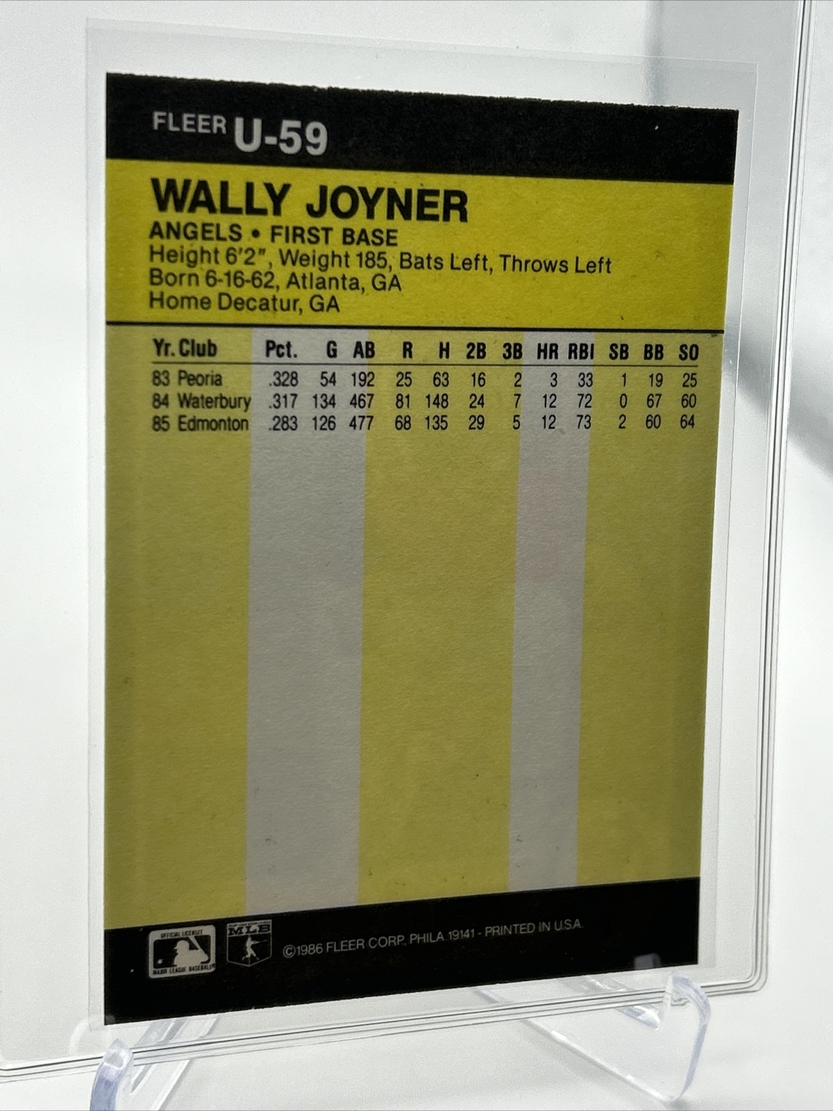 1986 Fleer Update Wally Joyner Rookie Baseball Card #U-59 NM-MT FREE ...