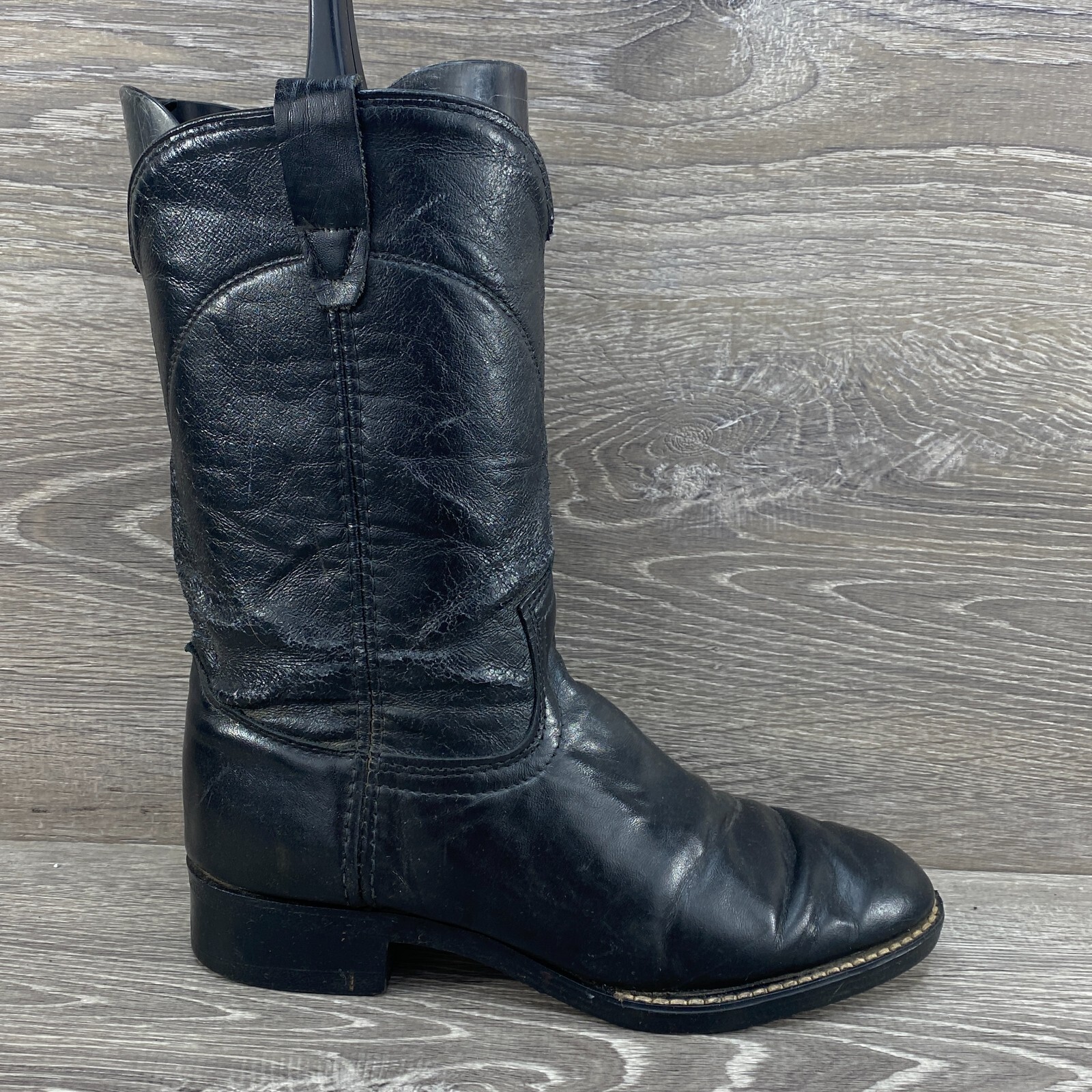 Youth Size 4.5 D Black Leather Round Toe Ropers Western Cowboy Boots | eBay