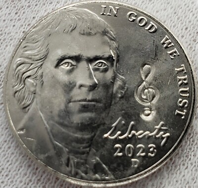 2023 Thomas Jefferson 5C Nickel Trumpet Music Instrument Counterstamp ...