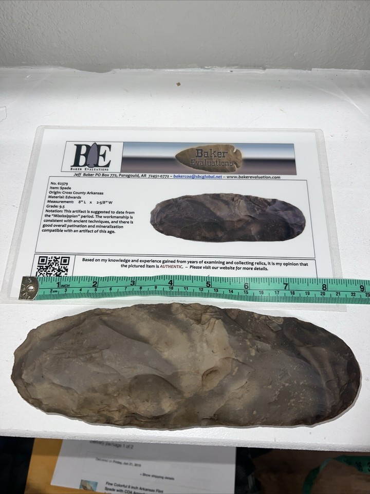 Fine Large Flint Spade Native Artifacts Arrowheads Arkansas Baker COA ...