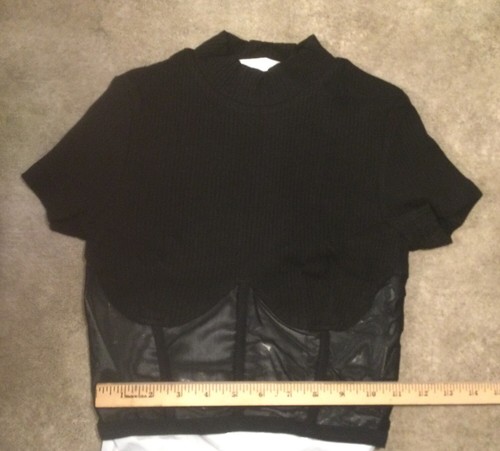 Size Small Black Short Sleeve Crop Top With Mesh Midriff NWOT | eBay