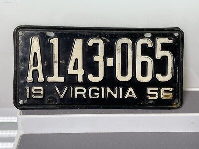 Vintage Original Heavy 1956 VIRGINIA License Plate - VA Black & White ...