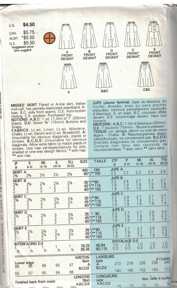 3826 Vintage Butterick SEWING Pattern Misses Flared A Line Skirt ...