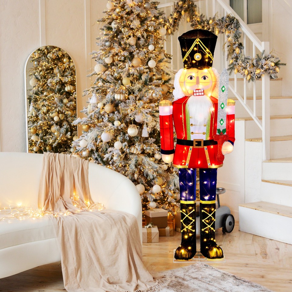 COSTWAY 5 FT Lighted Nutcracker Soldier Outdoor Christmas Decoration ...