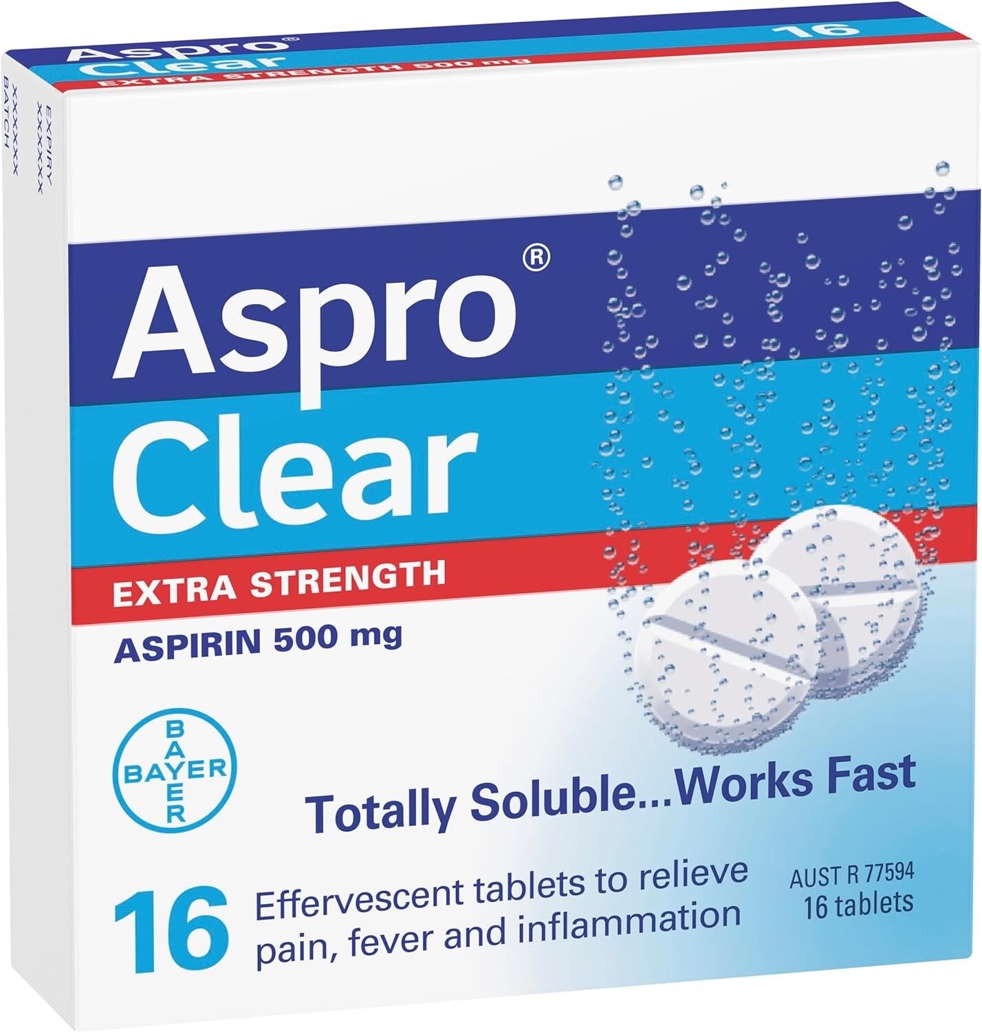 2 x Aspro Clear Extra Strength 16 Soluble Effervescent Tablets 500mg ...