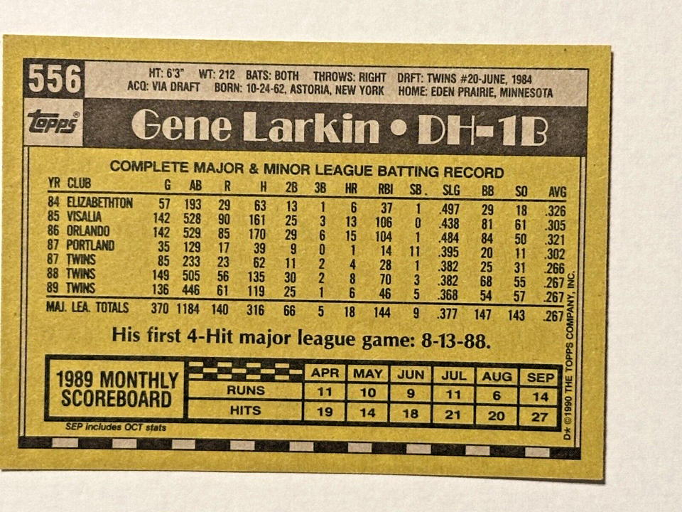 Gene Larkin (#556) - Minnesota Twins - 1990 Topps Baseball | eBay