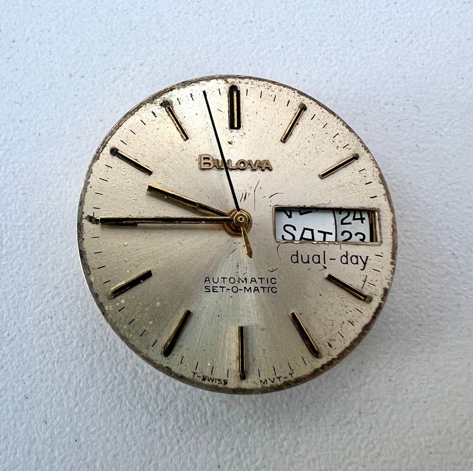 Vintage Bulova Automatic Watch Cal 2879 Mens Set-0-Matic Dual Day Beige ...