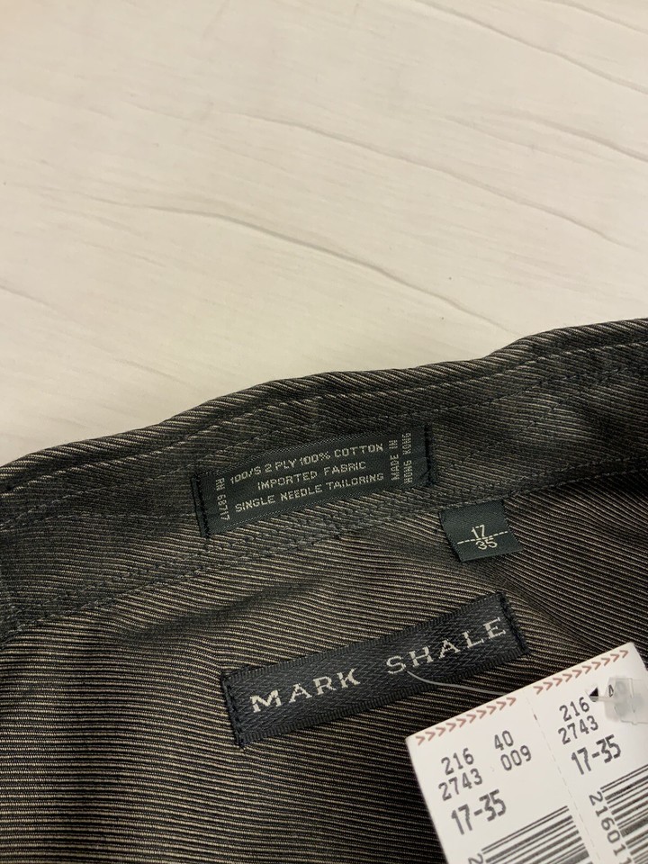 Mark Shale Dress Shirt 17 35 Gold Stripe 100% Cotton Hong Kong NWT $90 ...