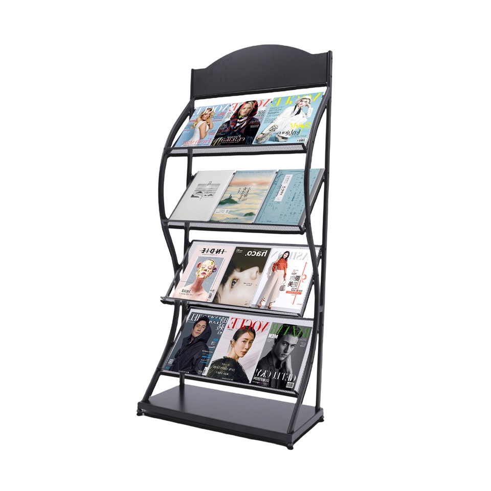 4 Tier Floor-Standing Large Capacity Grid Design Magazine Display Stand ...