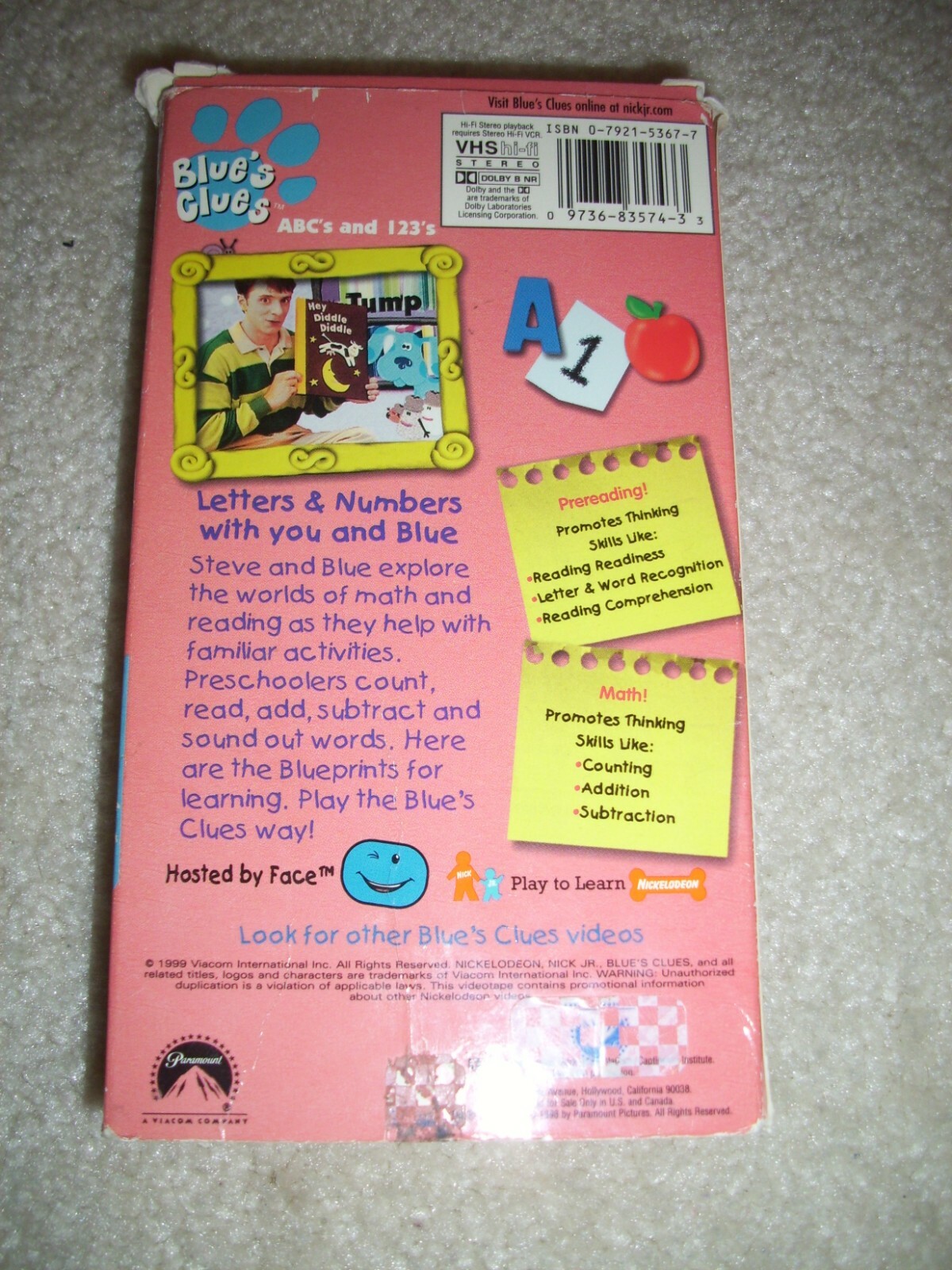 Paramount Blues Clues ABC's 123's 1999 Educational VHS Tape 97368357433 ...