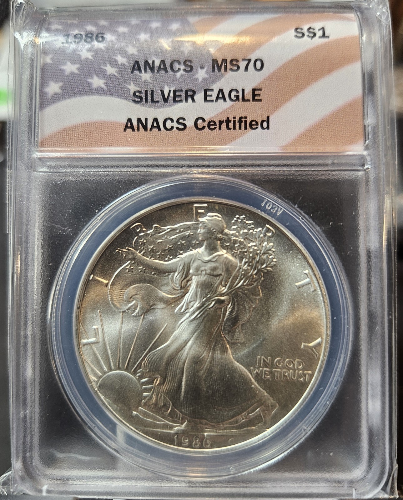 1986 $1 American Silver Eagle ANACS MS70 Flag Label | eBay