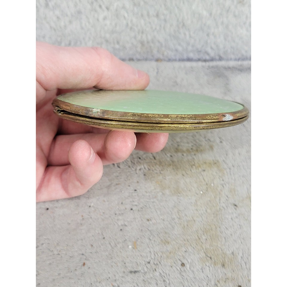 Vintage Powder Compact Wave Pattern Green Brass Made in Western Germany ...