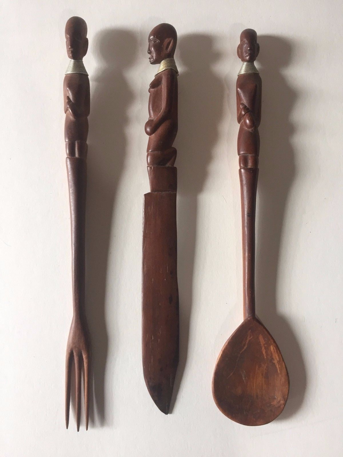 VINTAGE AFRICAN ZULU HAND CARVED WOOD SERVING UTENSILS - SET OF 3 | eBay