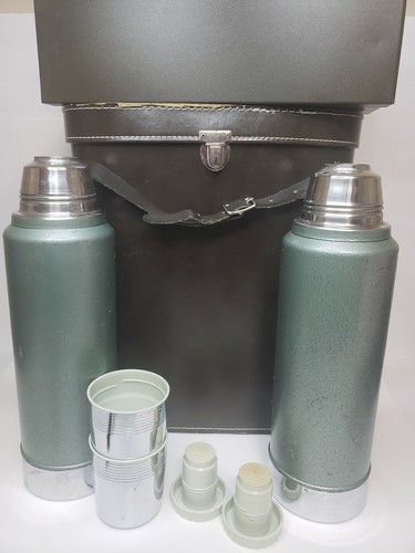 VINTAGE ALADDIN STANLEY STEEL DOUBLE THERMOS LUNCH BOX PICNIC SET W ...