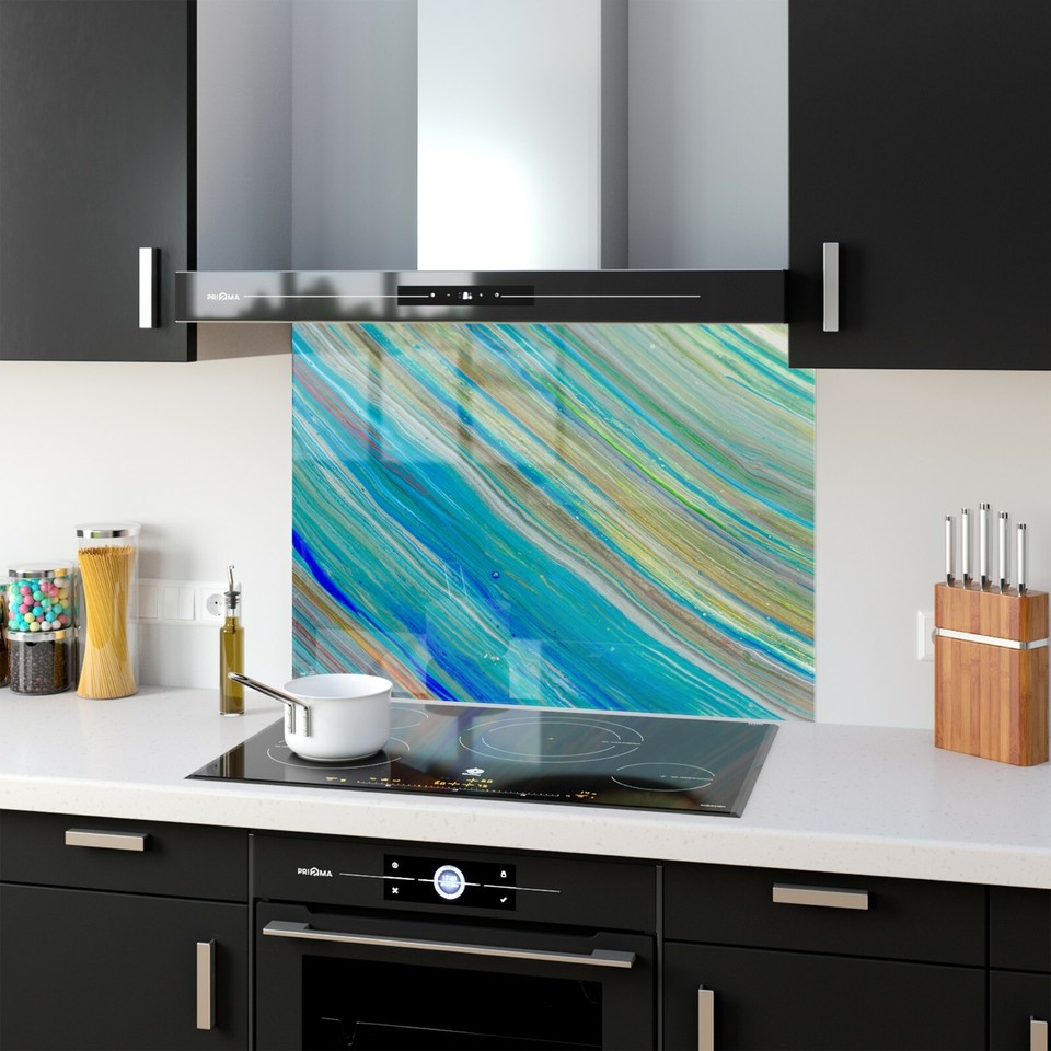 Glass Splashback Kitchen Tile Cooker Hob Panel ANY SIZE Colour Lines ...