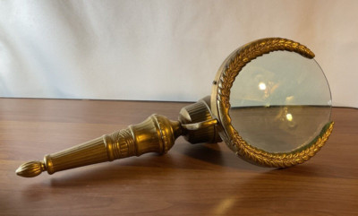 VINTAGE MCM ART DECO BRASS CANDLE WALL SCONCE w/ MAGNIFYING GLASS LENSE ...