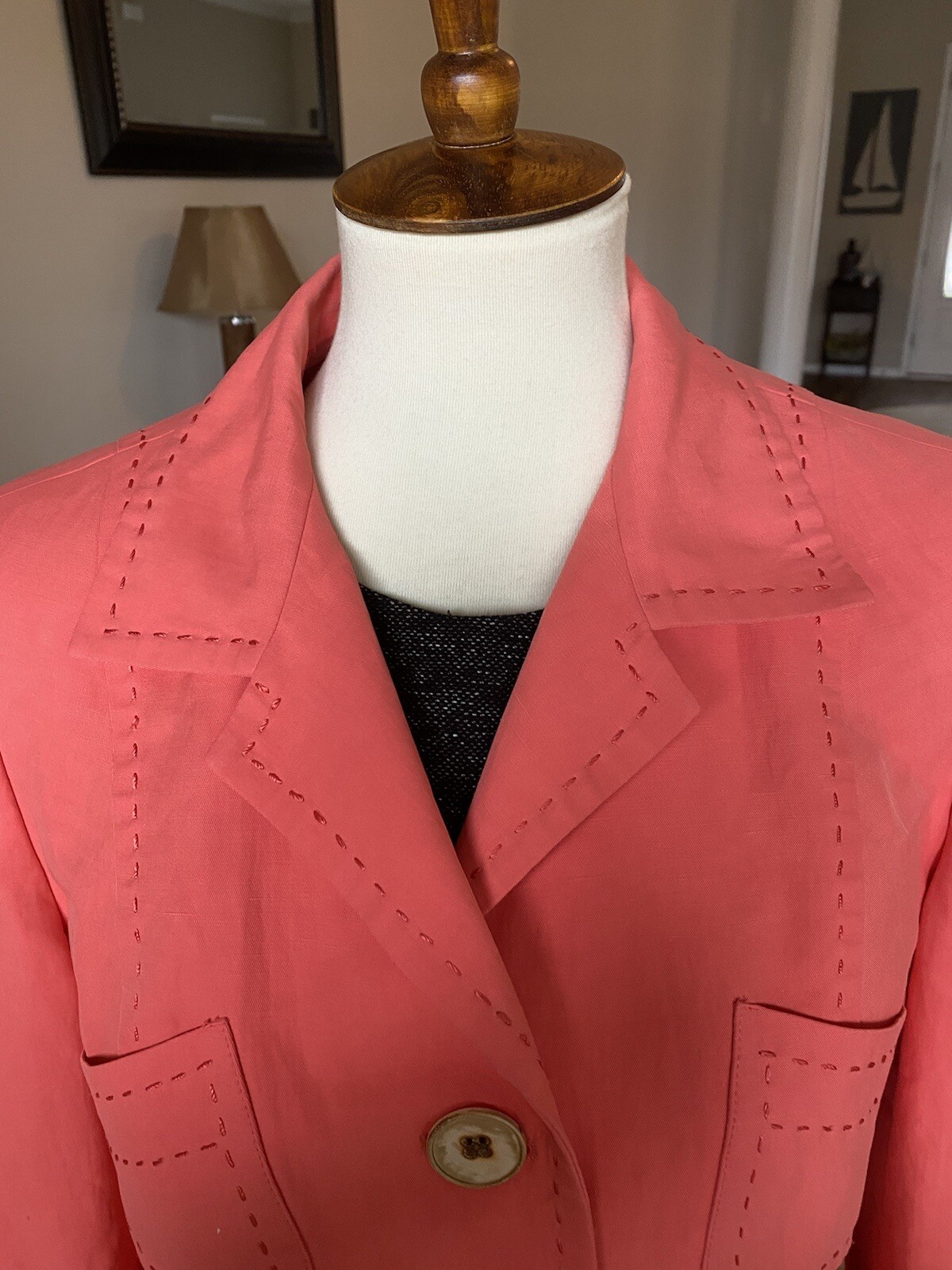 Talbots Collection Italian Linen Jacket Coral SZ 8 - Gem