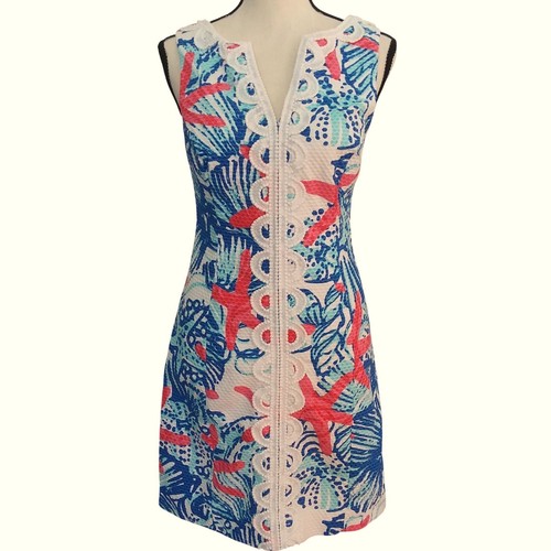 Lilly Pulitzer She Shells Janice Shift Mini Sheath Dress Sz 0 Nautical ...