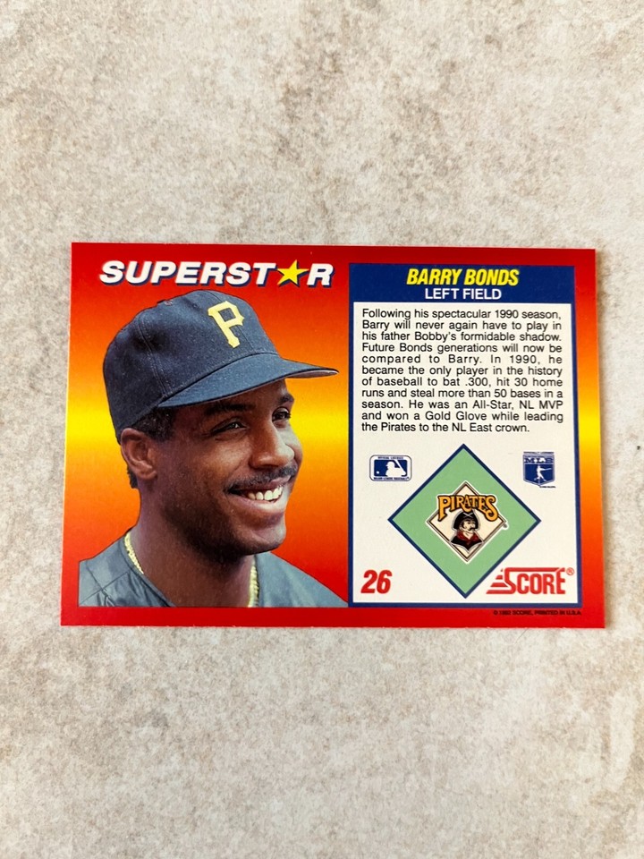 1990 Barry Bonds Score Superstar No. 26 Pirates HOF | eBay