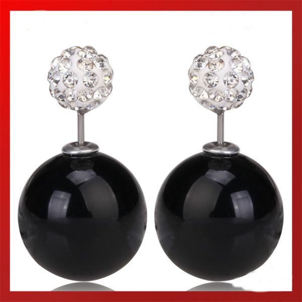 Doppel zwei Perlen Ohrringe Shamballa Strass Kristall Gold Silber ...