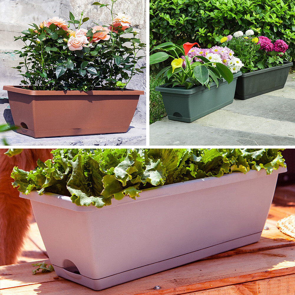 Set Of 5 Trough Plant Pot Long Plastic Planter Outdoor Garden Window ...