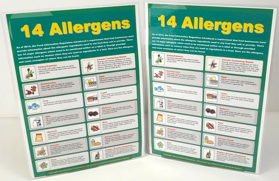 Safer Food Better Business SFBB 14 Food Allergens Sign Poster Laminated ...