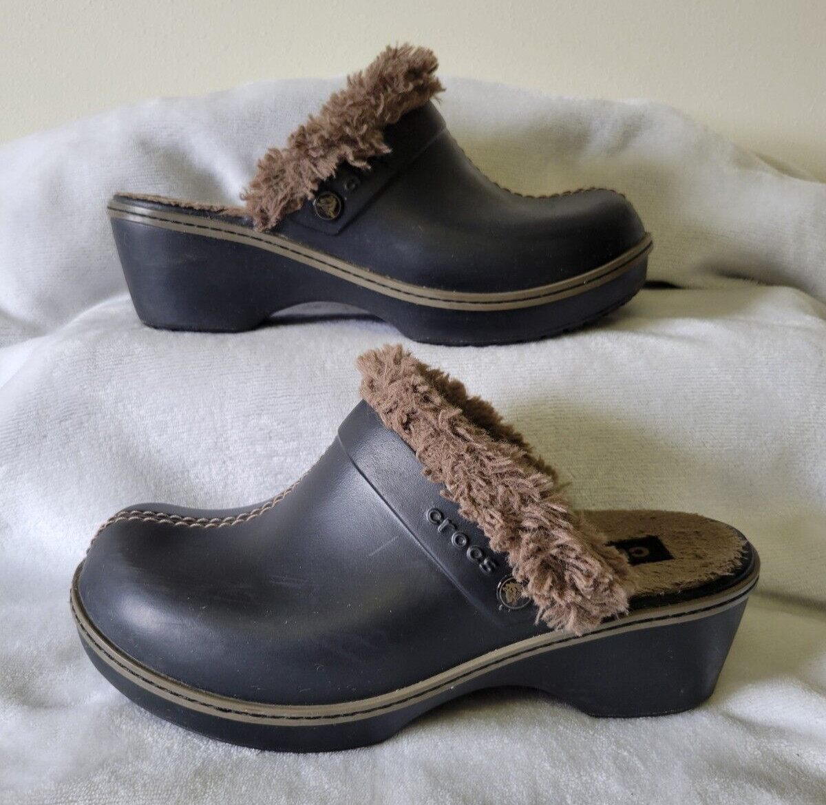 Crocs Women's Cobbler Eva Brown Faux Fur Lined Clogs … - Gem