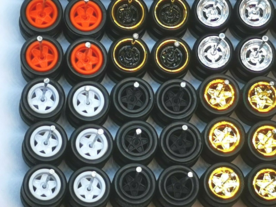 PROMO Hot Wheels 4 Spoke + STAR Rubber Tire 36 set JDM 1:64 Size 10 MM ...