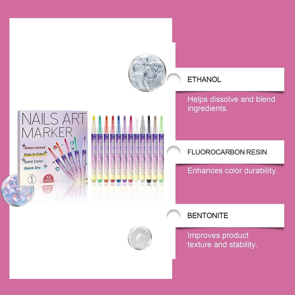 12 Colors Nail Art Pens Set Nail Polish Pens Nail Art Drawing Graffiti ...