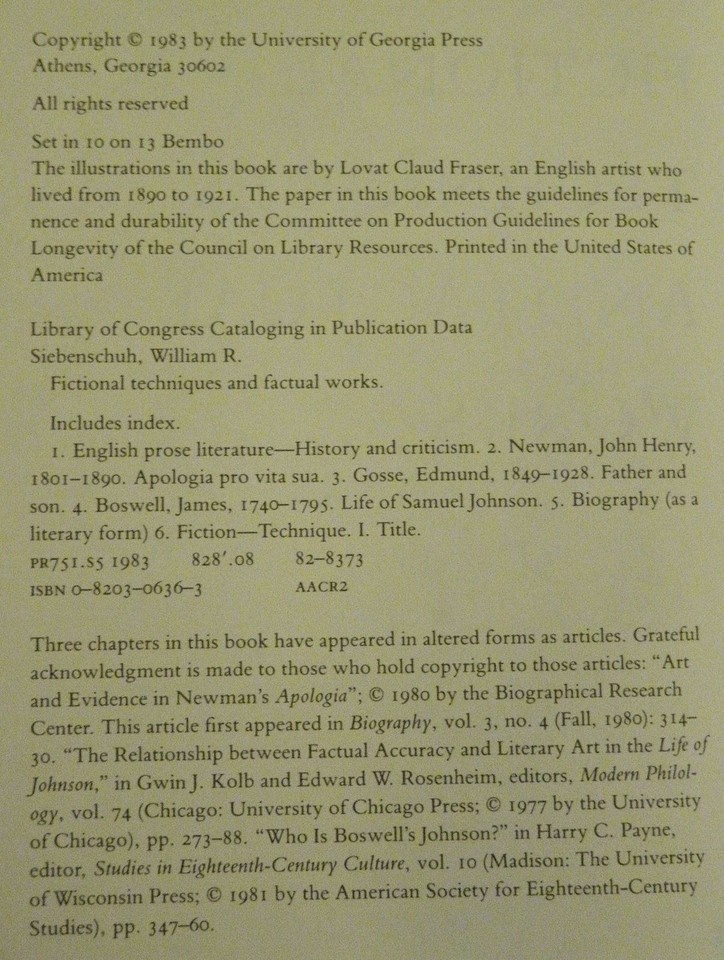 FICTIONAL TECHNIQUES & FACTUAL WORKS - Siebenschuh 1983 BOSWELL Life of ...