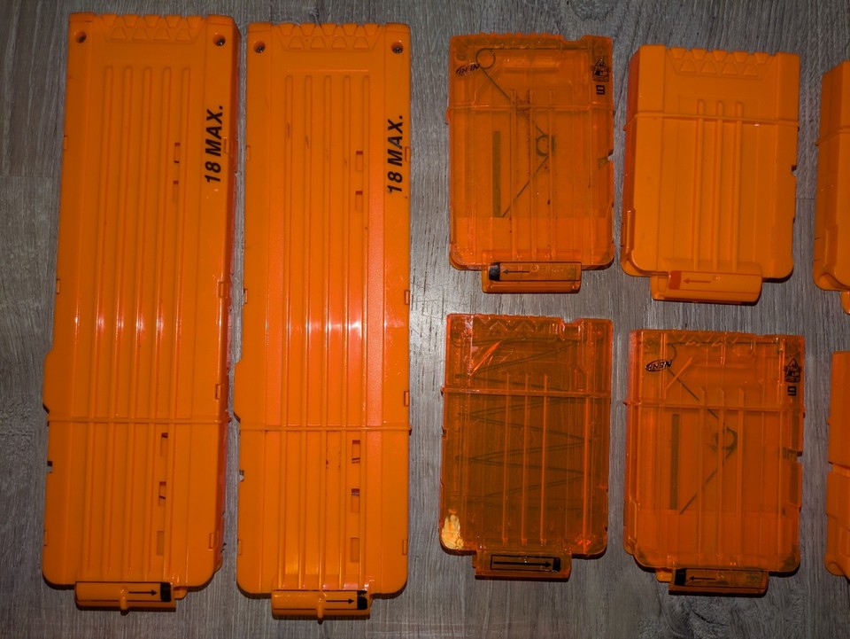 15 Nerf Gun Magazine Clip Lot 6 round ammo clip + 2 duel flip clips ...