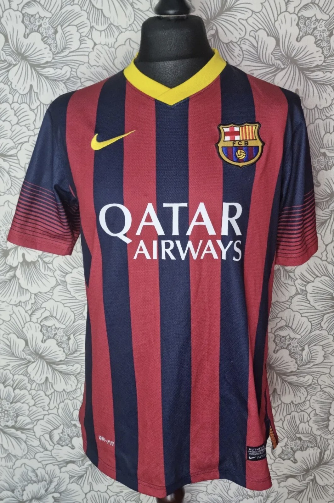 Nike FC Barcelona Messi Red Blue Striped Qatar Airway… - Gem