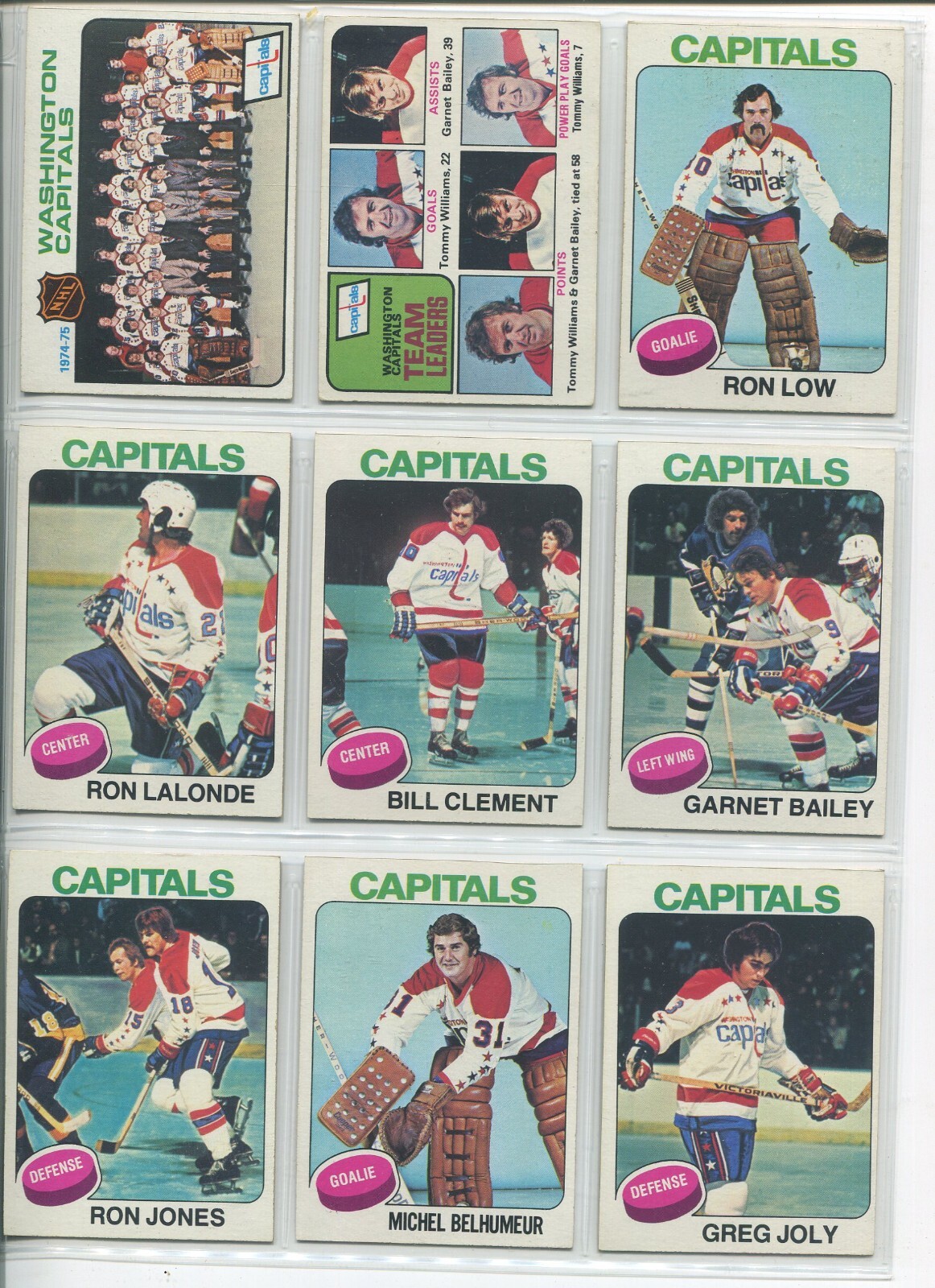 1975-76 TOPPS WASHINGTON CAPITALS TEAM SET (15) CLEMENT, BAILEY ...