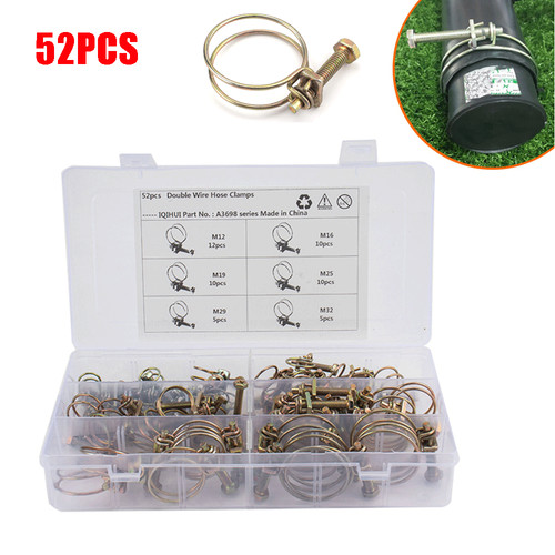 Double Wire Hose Clamps Screws Bolts Tight Fitting 52pcs M12 M16 M19 ...