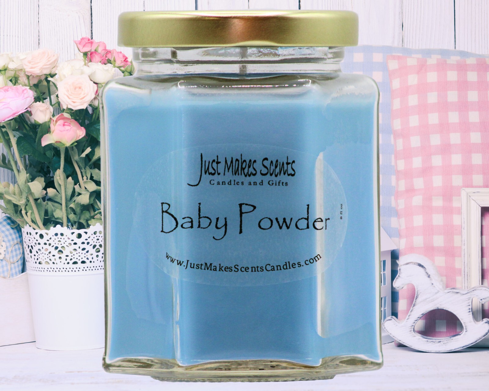 Baby Powder (Blue) Candle New 8oz Hexagon by Just Makes Scents | eBay