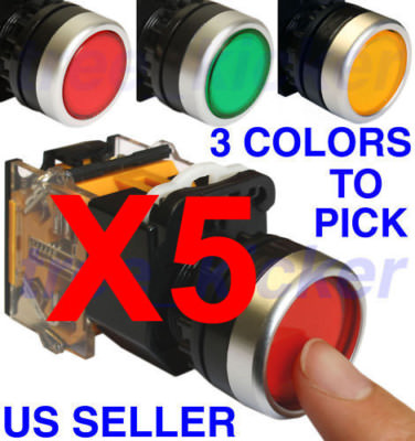AceCrew Push Buttons RED GREEN YELLOW 5 Pack Momentary ON/OFF Push ...