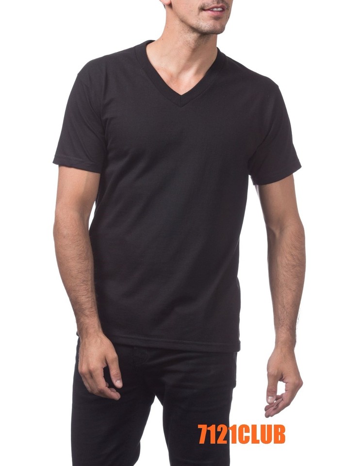 PRO CLUB MENS HEAVYWEIGHT V NECK T SHIRT PROCLUB SHORT SLEEVE BLACK BIG ...